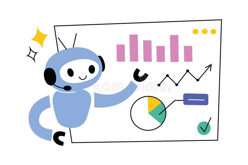 Cartoon Vector Illustration of Robot Presenting Data, Statistics ...