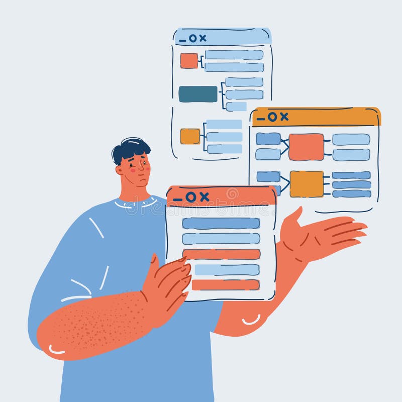 Man Developer Thinking About Software Program Code Cartoon Vector Stock