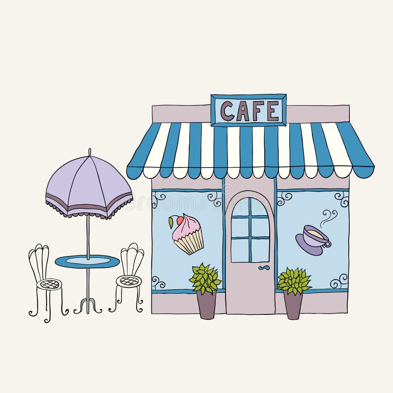 Cartoon Vector Illustration of Street Cafe Stock Vector - Illustration ...