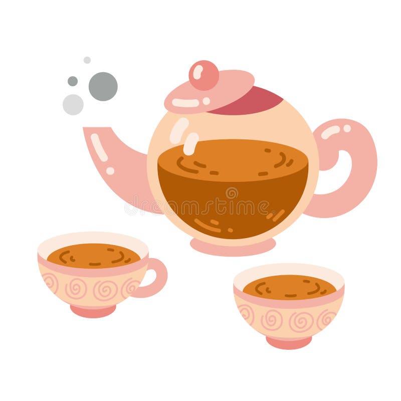 Cartoon Vector Illustration, Cartoon Illustration Teapot and Two Cups ...