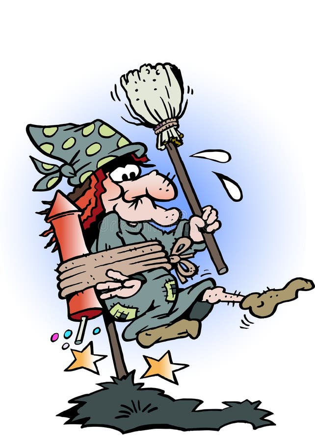 Cartoon Vector Illustration of a Witch Bonded To a Rocket Stock Vector ...