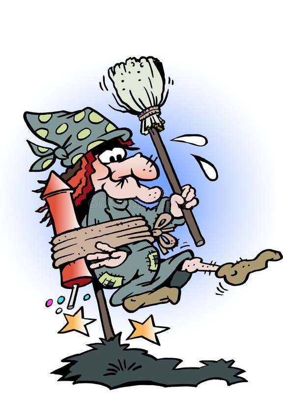 Cartoon Vector Illustration of a Witch Bonded To a Rocket Stock Vector ...