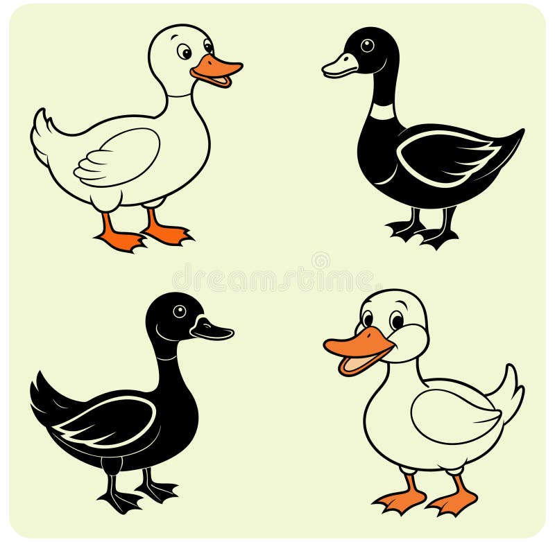 Cartoon Vector Illustrations of Playful Ducks Stock Illustration ...