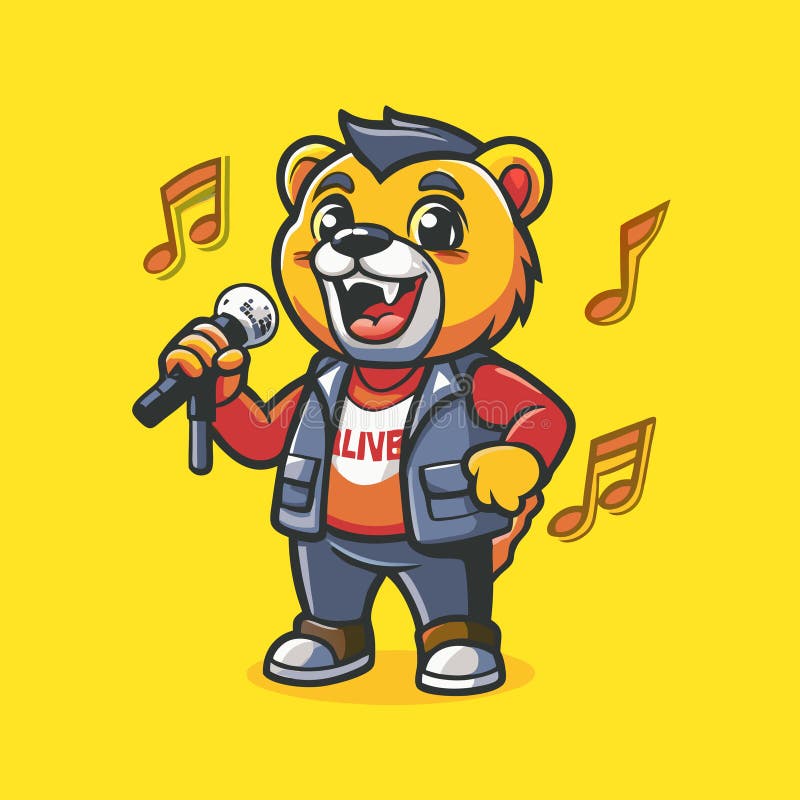 Cartoon Vector Mascot Character of a Singing Bear with a Heart and ...