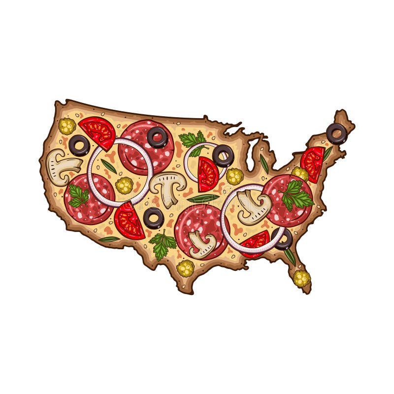 Cartoon Vector Pizza. Map of USA in the Form of Pizza. Pizza in the ...