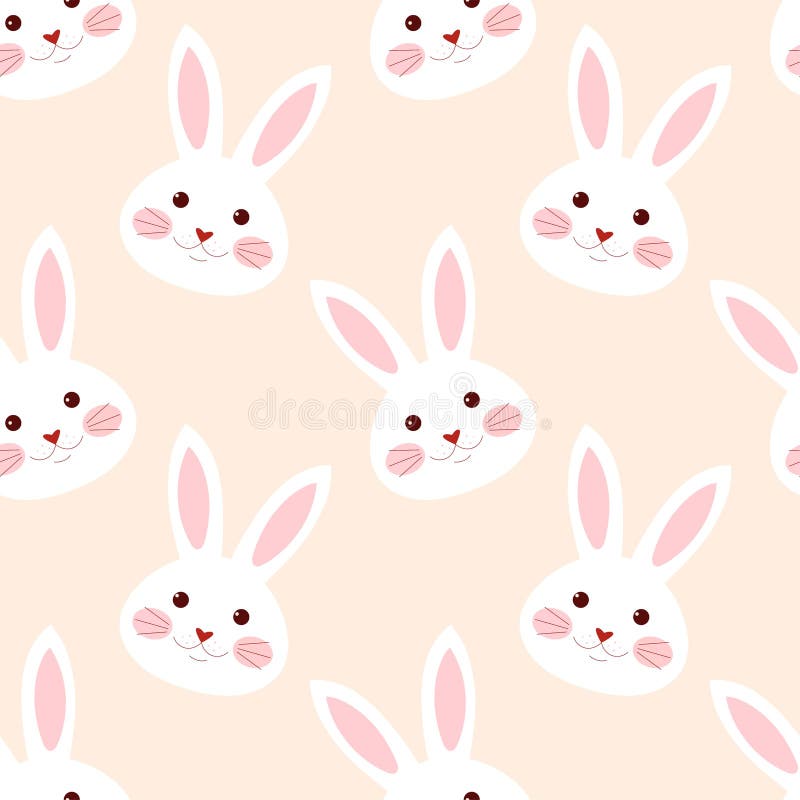 Cartoon Vector Rabbit Head Pattern on Beige Background Stock Vector ...