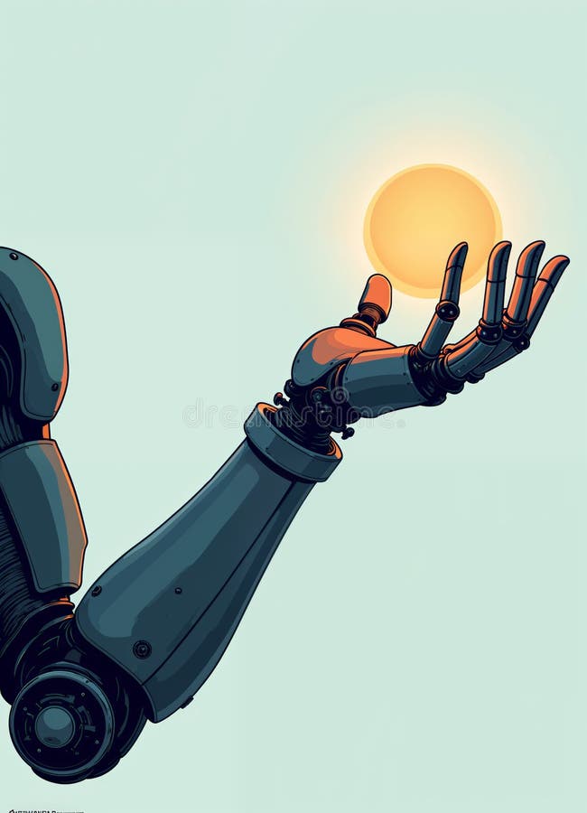 A Cartoon Vector of a Robot Arm with Glowing Circuit is Holding a ...