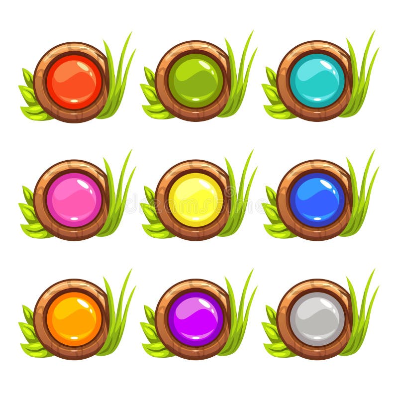 Cartoon Vector Round Buttons Set Stock Vector - Illustration of green ...