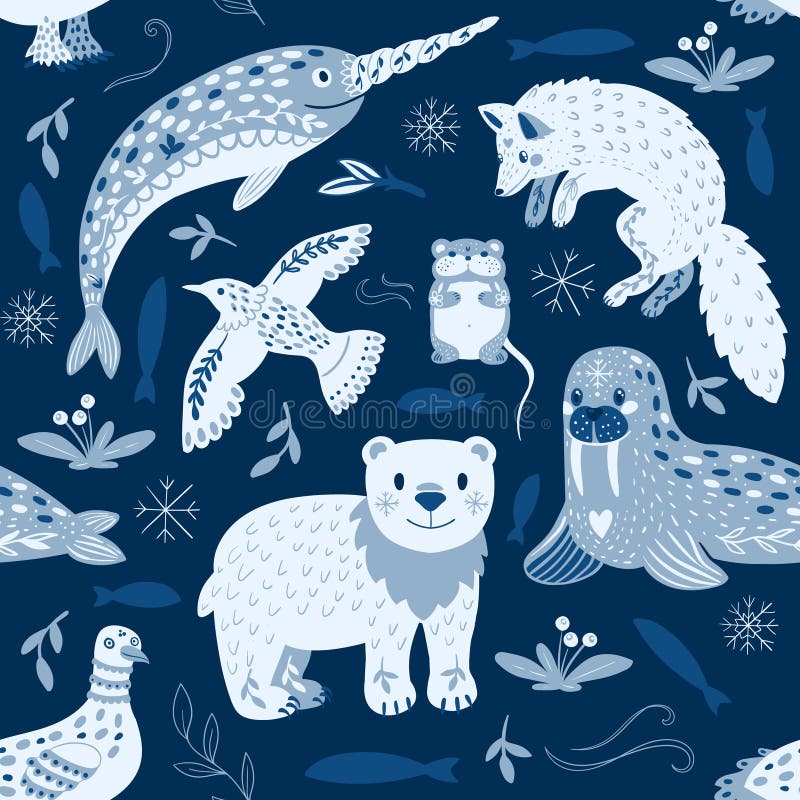 Cartoon Vector Seamless Pattern of Arctic Animals Stock Vector ...