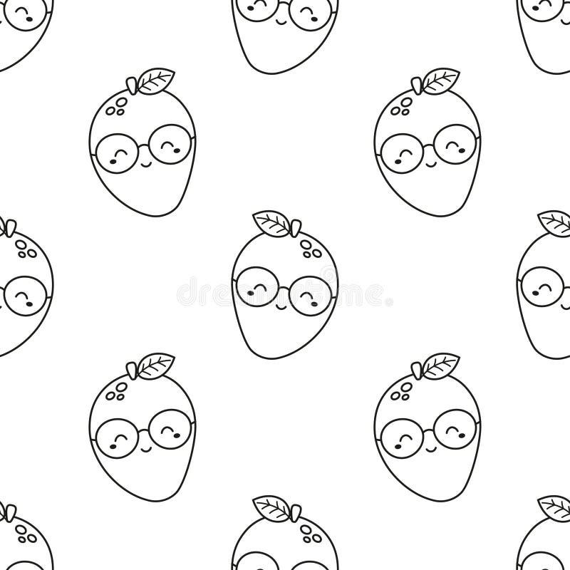 Cartoon Vector Seamless Pattern with Outline Mango Stock Vector - Illustration of black, print ...
