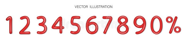 Cartoon Vector Set of 3d Red Numbers. Vector Illustration Stock Vector ...