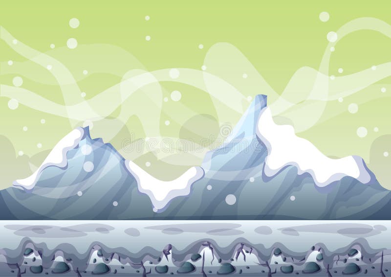 Cartoon Vector Snow Landscape Background with Separated Layers for Game ...