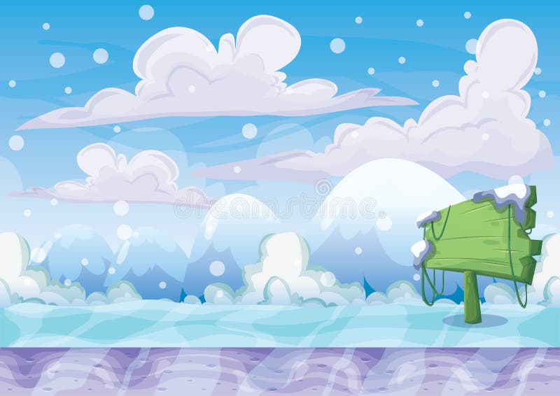 Cartoon Vector Snow Landscape Background with Separated Layers for Game ...
