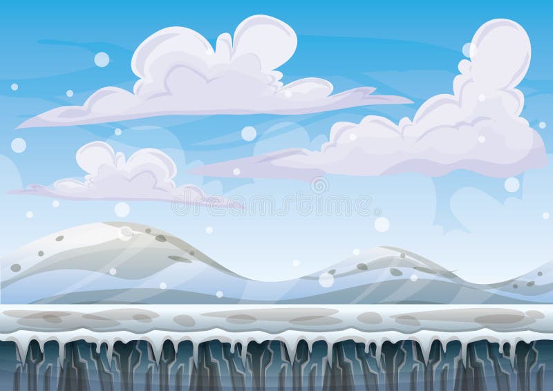 Cartoon Vector Snow Landscape Background with Separated Layers for Game ...