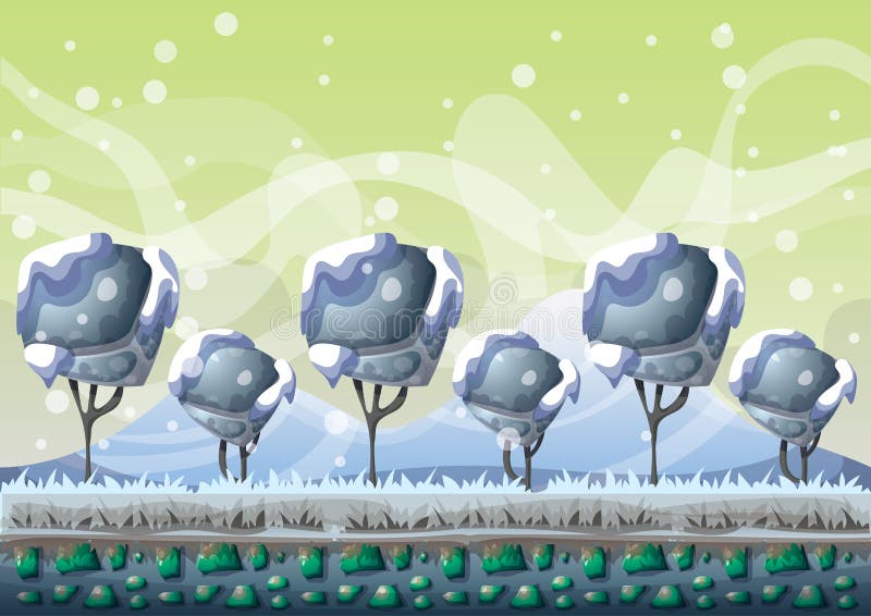 Cartoon Vector Snow Landscape Background with Separated Layers for Game ...