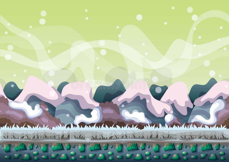 Cartoon Vector Snow Landscape Background with Separated Layers for Game ...