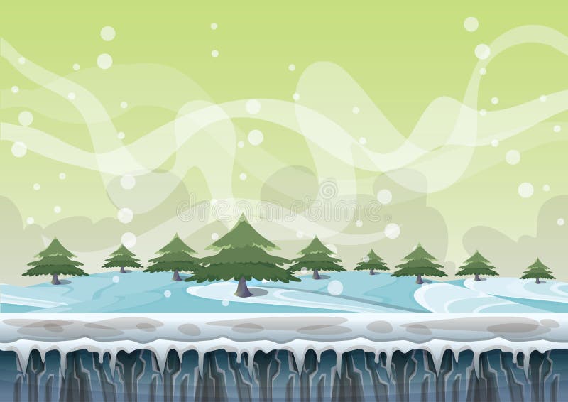 Cartoon Vector Snow Landscape Background with Separated Layers for Game ...