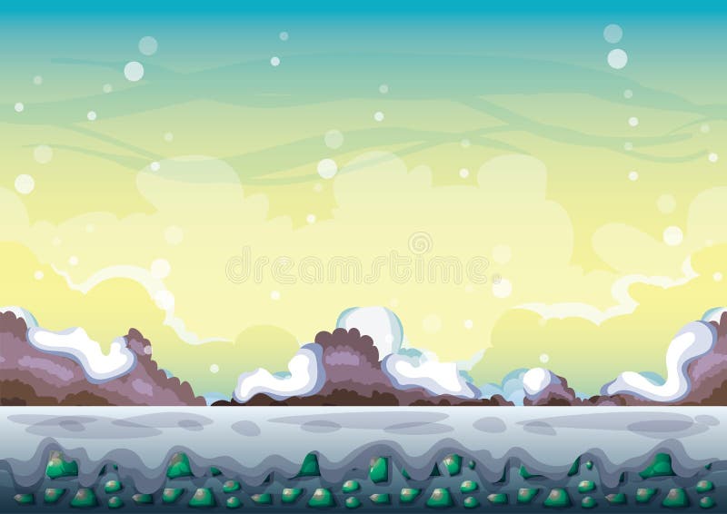 Cartoon Vector Snow Landscape Background with Separated Layers for Game ...