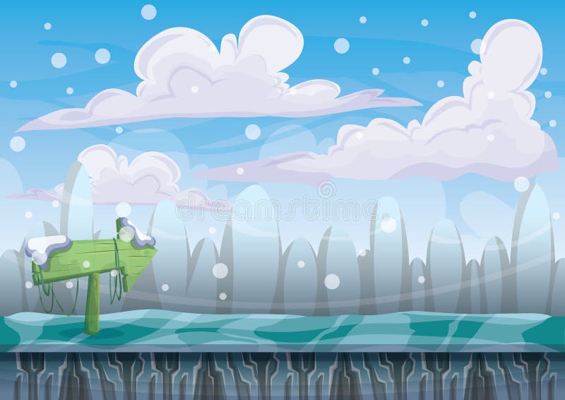 Cartoon Vector Snow Landscape Background with Separated Layers for Game ...