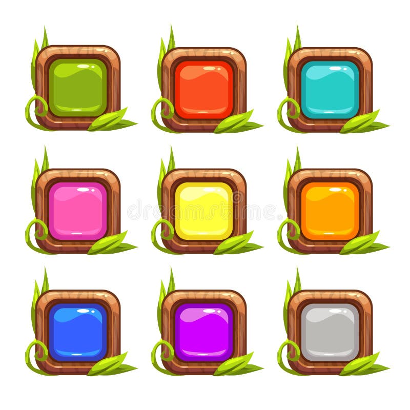 Cartoon Vector Square Buttons Set Stock Vector - Illustration of border ...