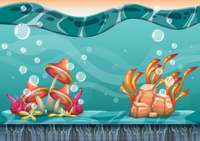 Cartoon Vector Underwater Background with Separated Layers for Game Art ...