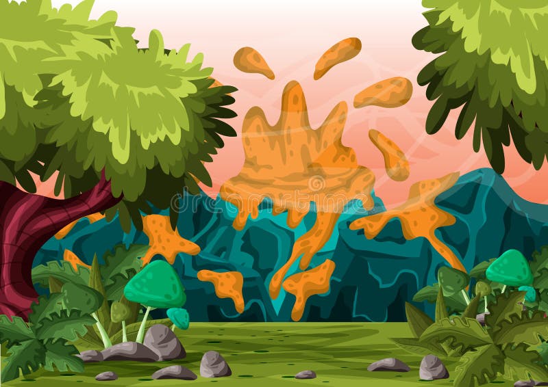 Cartoon Vector Volcano Background with Separated Layers for Game and ...