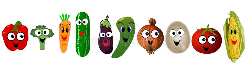 10 Cartoon Vegetables for Food Funny Food Presentation Stock ...
