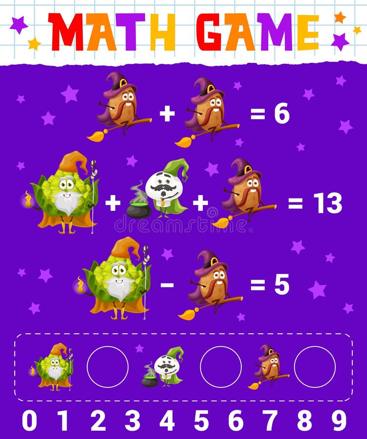 Cartoon Vegetables Wizard Characters Math Game Stock Vector ...