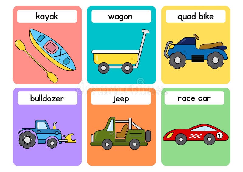 Vehicles Flashcards Stock Illustrations – 12 Vehicles Flashcards Stock ...