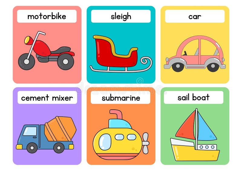 Vehicles Flashcards Stock Illustrations – 12 Vehicles Flashcards Stock ...