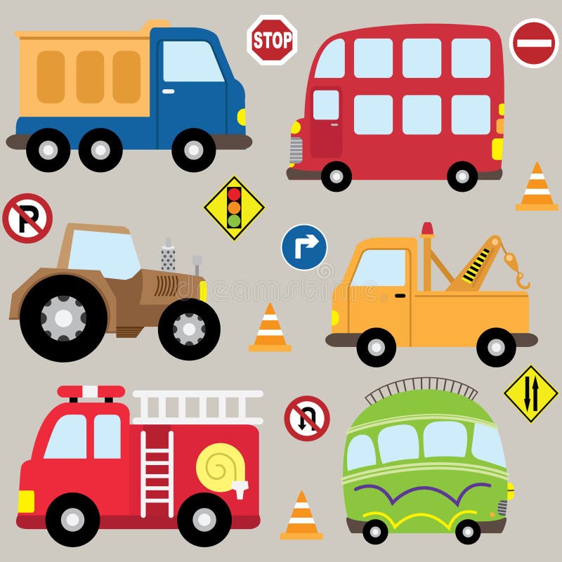 Cartoon Vehicles Transport Set Stock Vector - Illustration of coloured ...