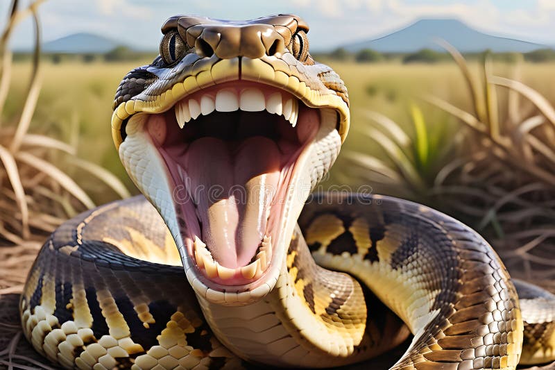 Cartoon of a Very Large Toothy Smiling Python with a Wide Smile. Python ...