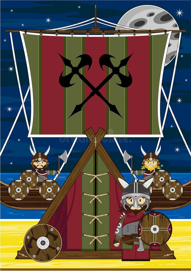 Cartoon Vikings and Longship Stock Vector - Illustration of sails ...