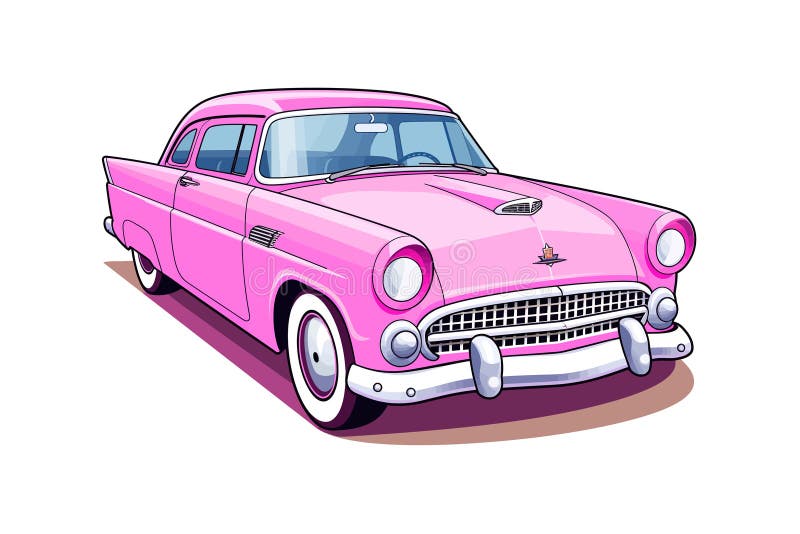 Cartoon Vintage Pink Car. Vector Illustration Design Stock Illustration ...