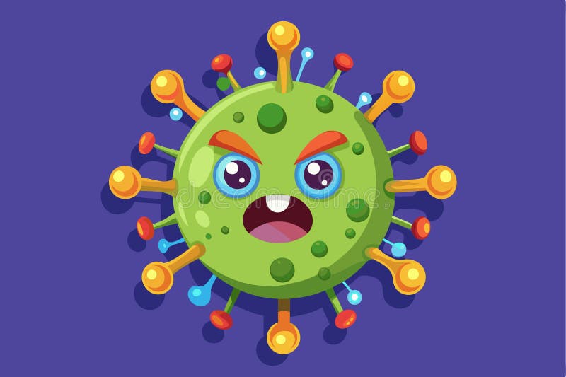 A Cartoon Virus Character Displays an Angry Expression with Bright ...