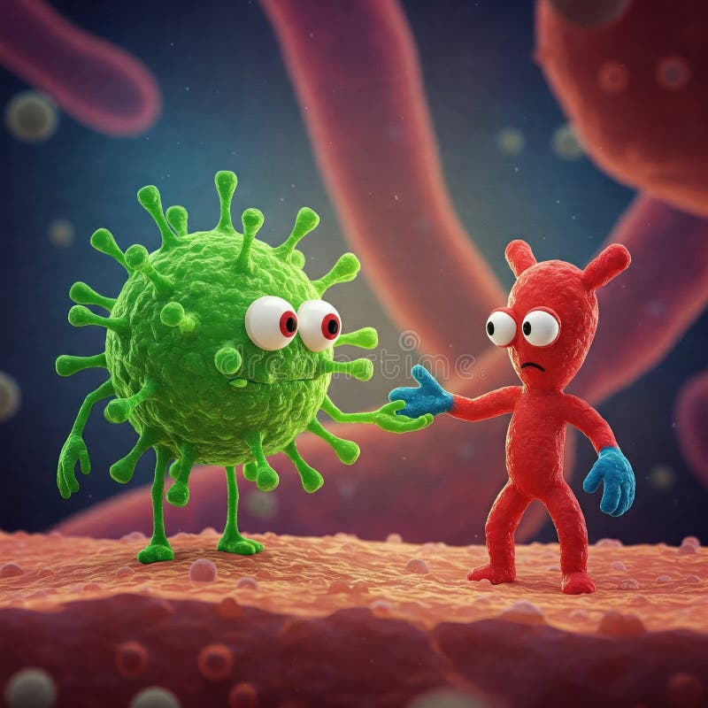 A Cartoon Virus and a Character Shake Hands. Stock Photo - Image of ...