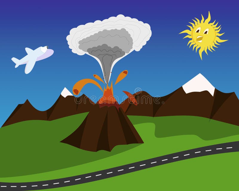Cartoon volcano eruption stock illustration. Illustration of bomb ...