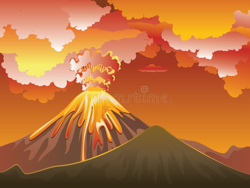 Cartoon Volcano Island and Girl Stock Vector - Illustration of green ...