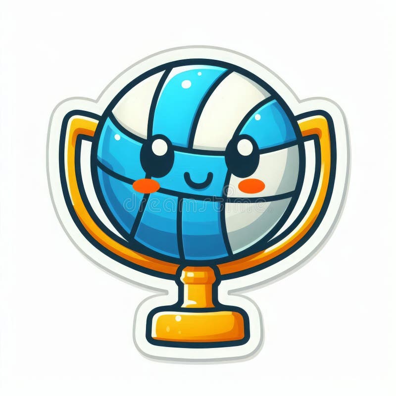 Cartoon Volleyball Trophy with a Smiling Face and Cute Expression Stock ...