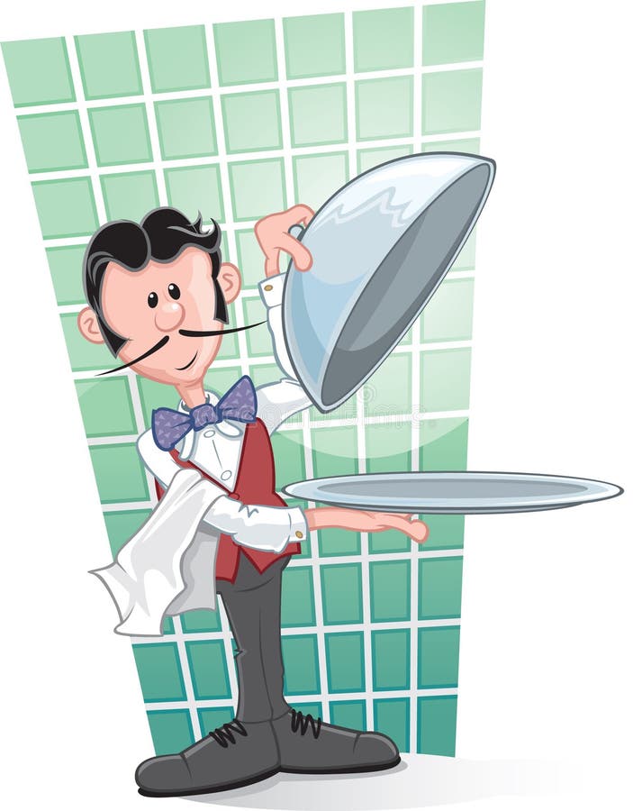 Cartoon Waiter stock vector. Illustration of waiter, tray - 90939693