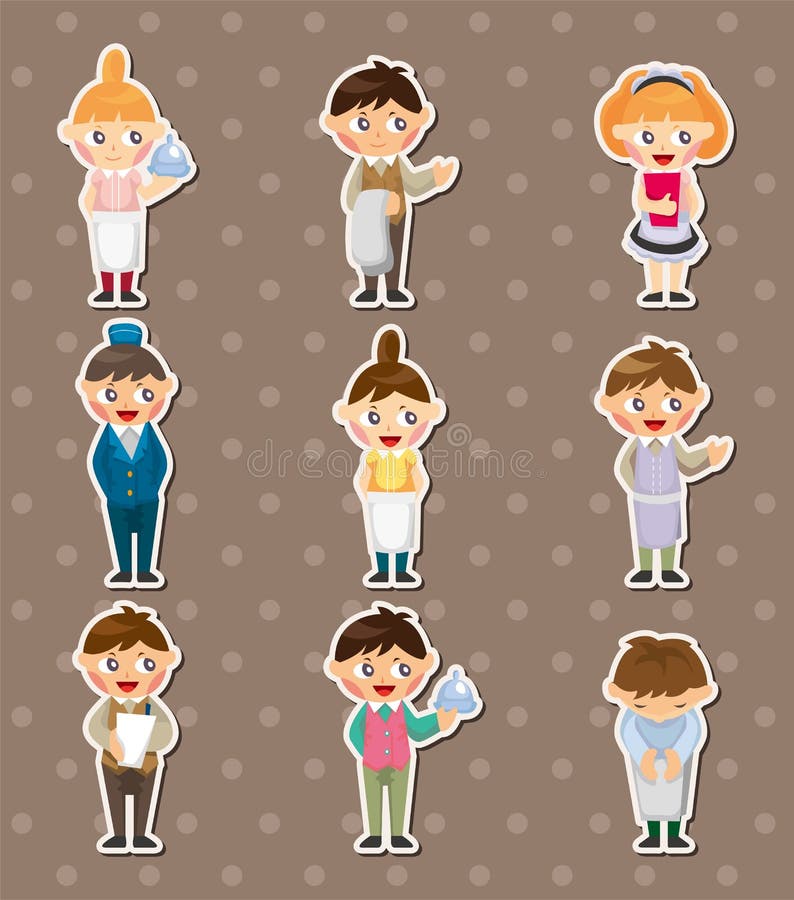 Cartoon Waiter and Waitress Stickers Stock Vector - Illustration of ...