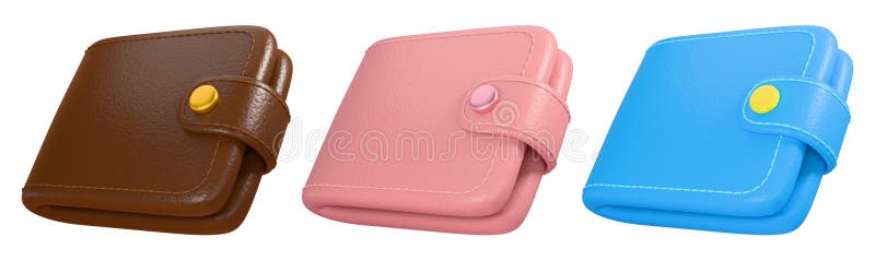 Cartoon Wallets with Leather Texture. Isolated Financial Design Set. 3D ...
