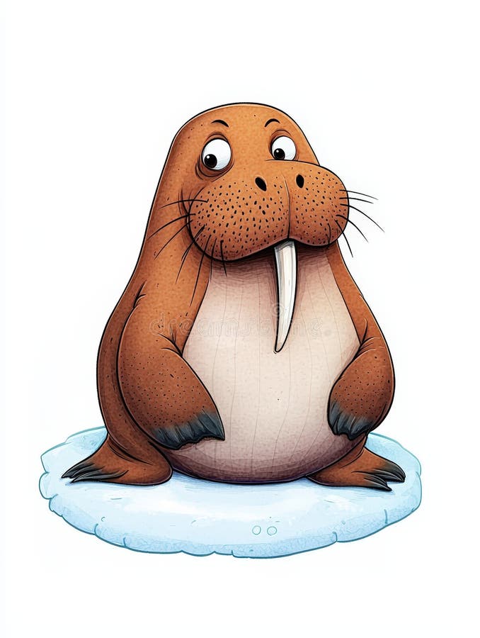 Cartoon Walrus Character on Ice Stock Illustration - Illustration of ...