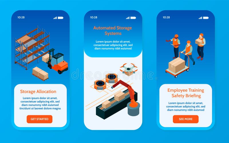 Cartoon Warehouse App Design Stock Illustration - Illustration of ...