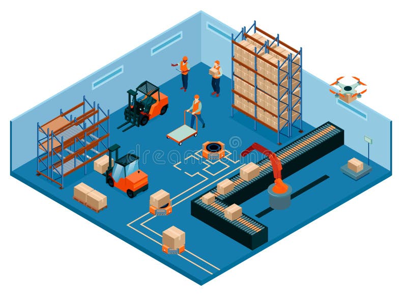 Cartoon Warehouse Composition Stock Illustration - Illustration of ...