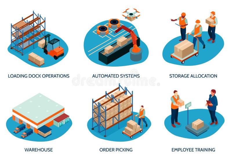 Cartoon Warehouse Composition Set Stock Illustration - Illustration of ...