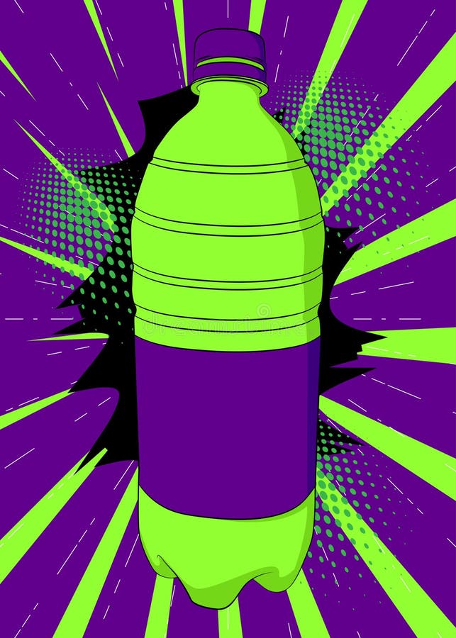 Cartoon Water Bottle, Comic Book Plastic Drink Container. Vintage ...