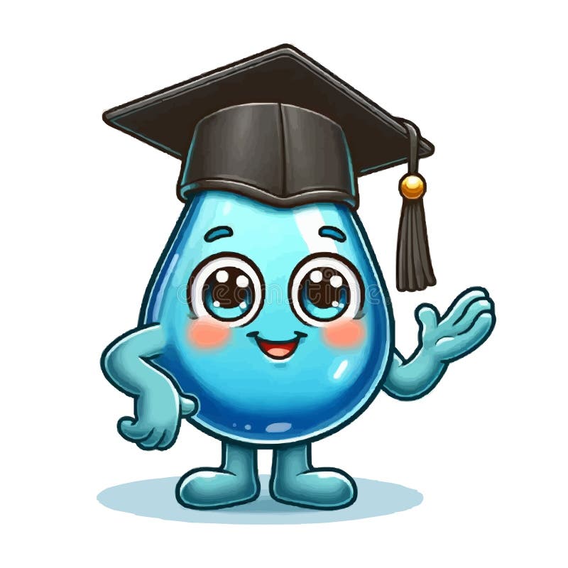 Cartoon Water Drop in Graduation Cap, Water Element, Isolated on White ...