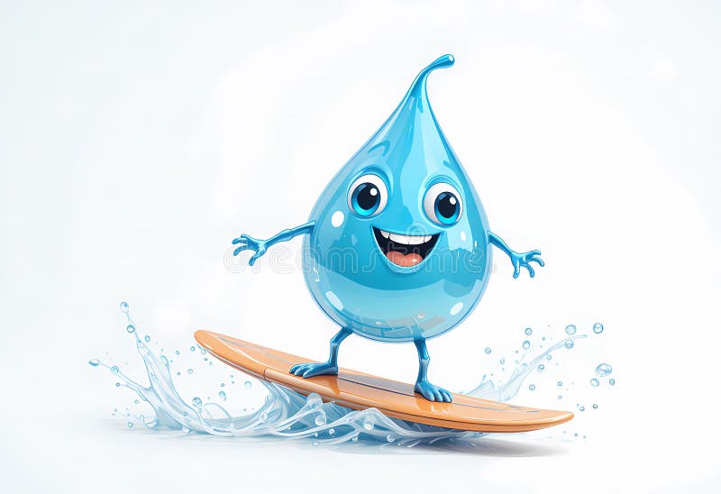 Cartoon Water Drop Surfing on a Wave Stock Illustration - Illustration ...