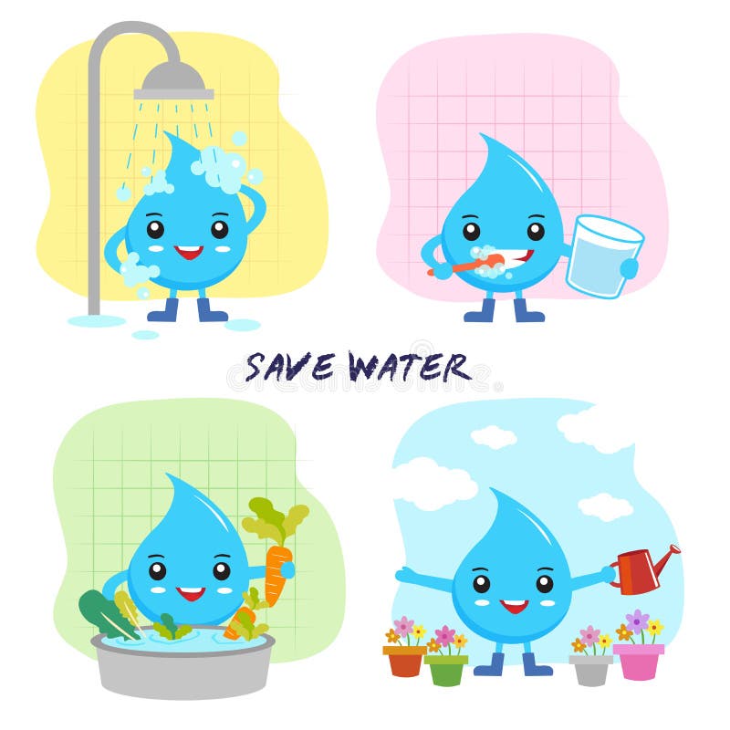 Cartoon Water Drops Save the Water - Save the World Stock Vector ...